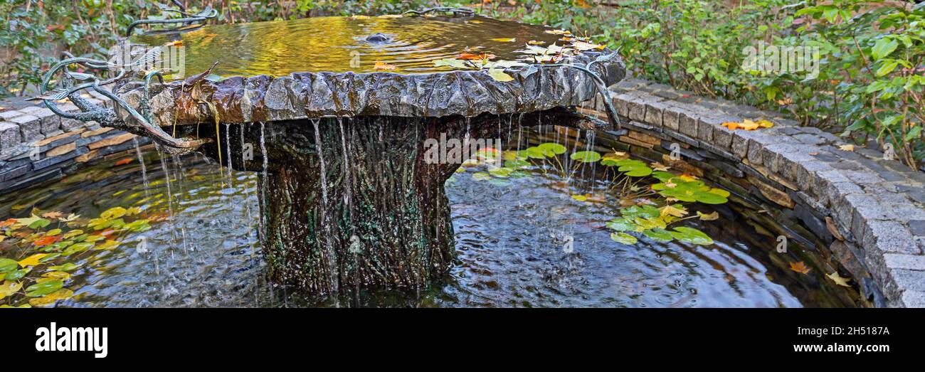 Vintage fountain in the autumn garden. Autumn landscape design Stock ...