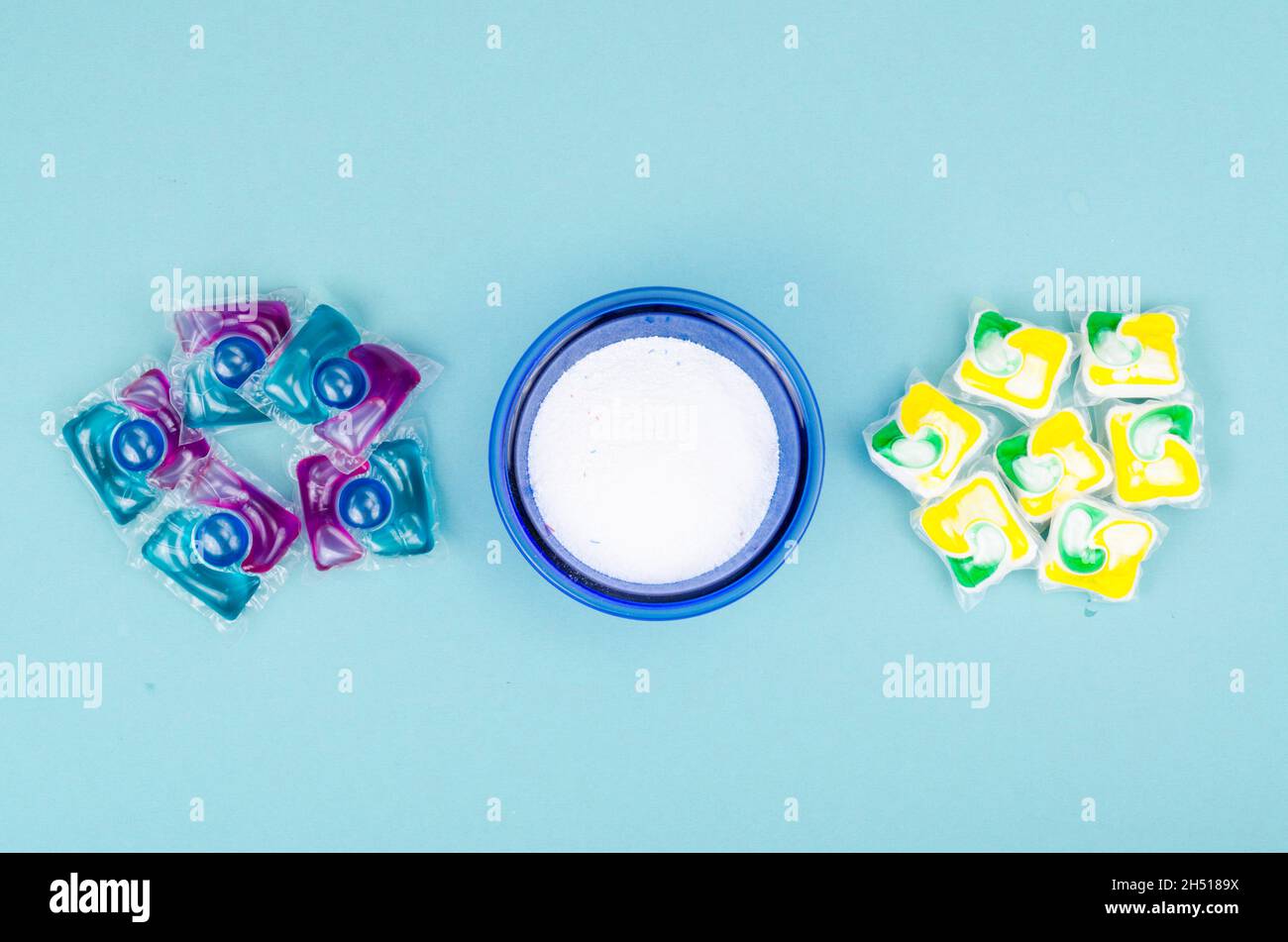 Various detergents for washing clothes, capsules and powder. Studio ...