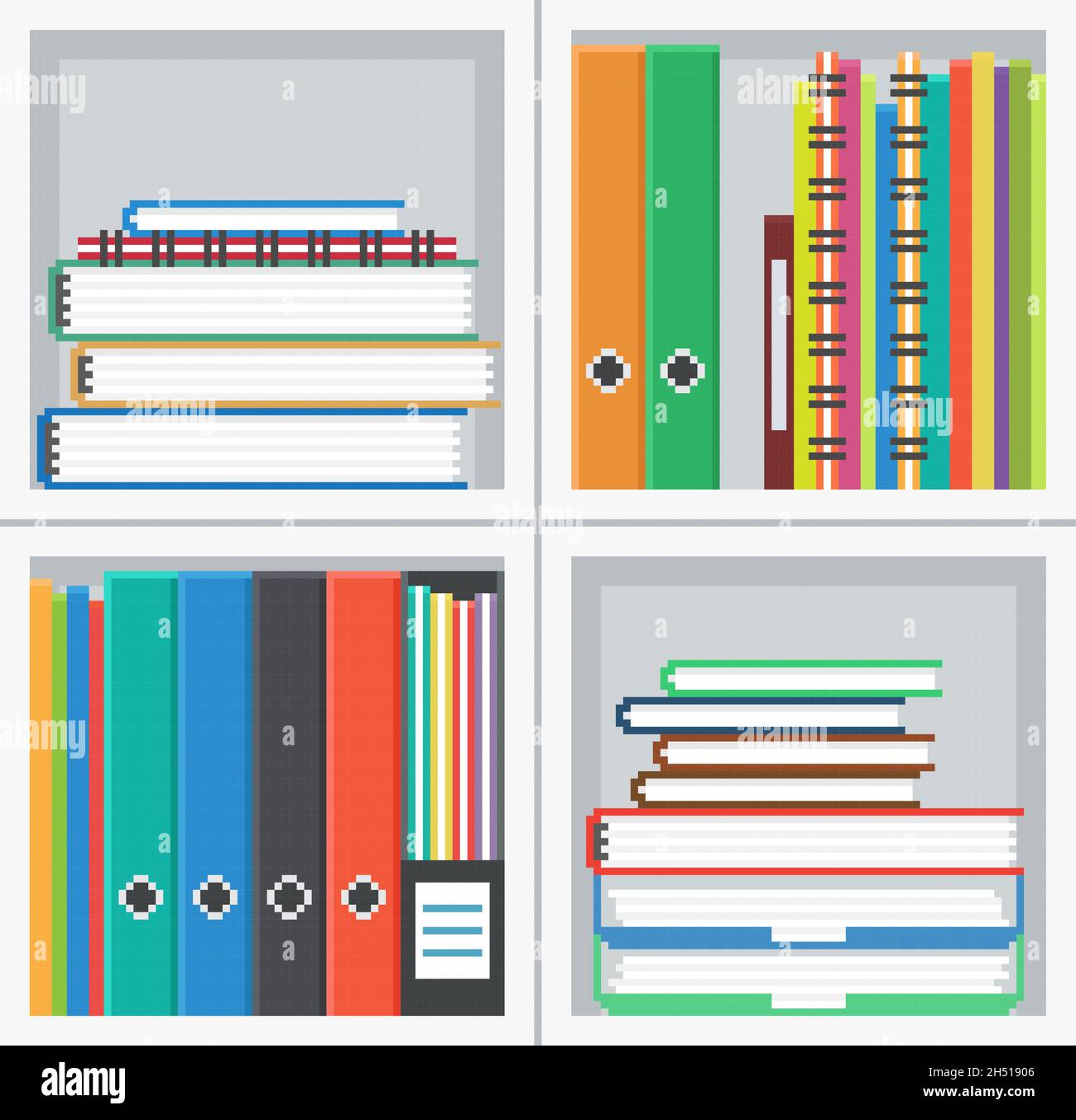 Pixel art, vector illustration of office documents on the shelf Stock ...