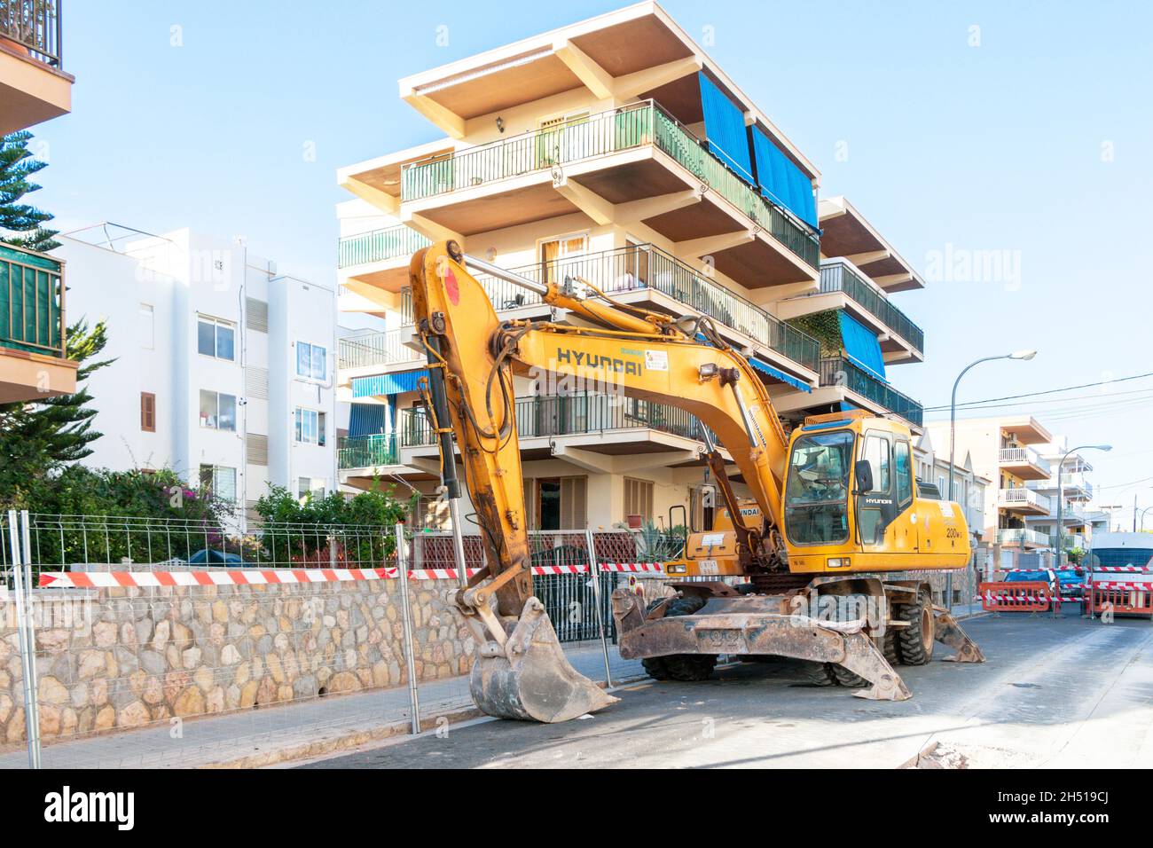 Hyundai digger excavator in street road works in Can Pastilla Mallorca ...