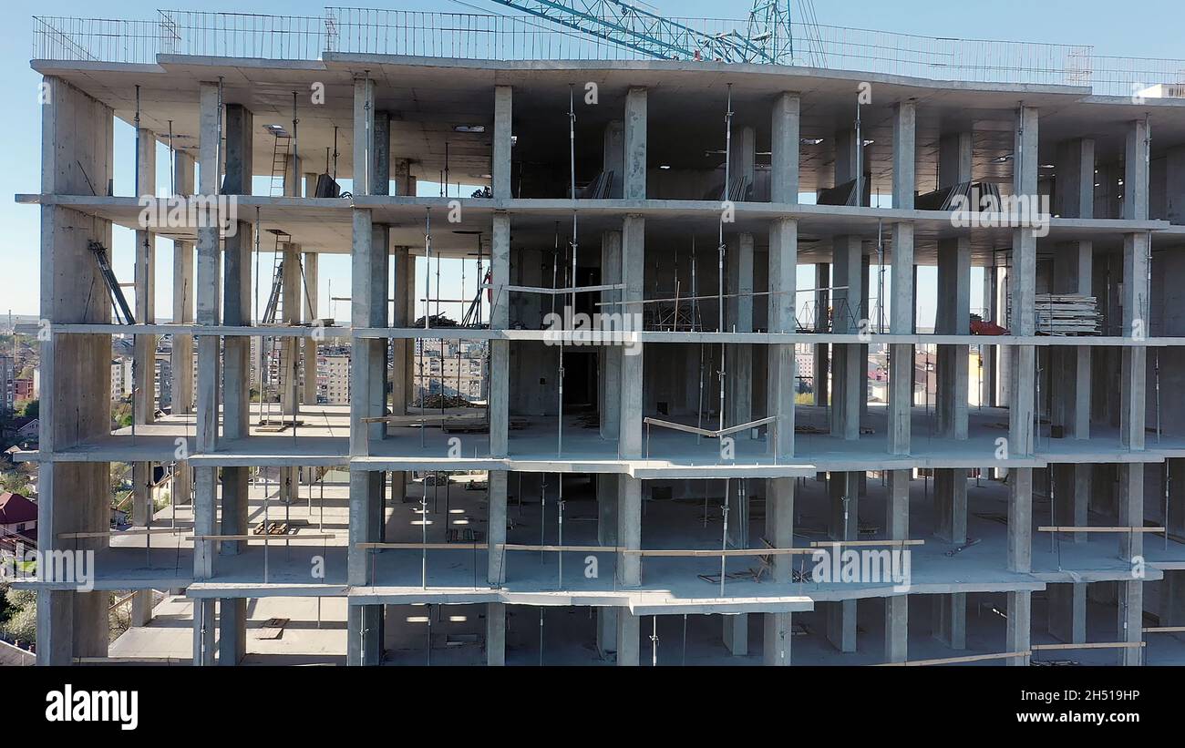 Aerial view of high residential apartment building under construction ...