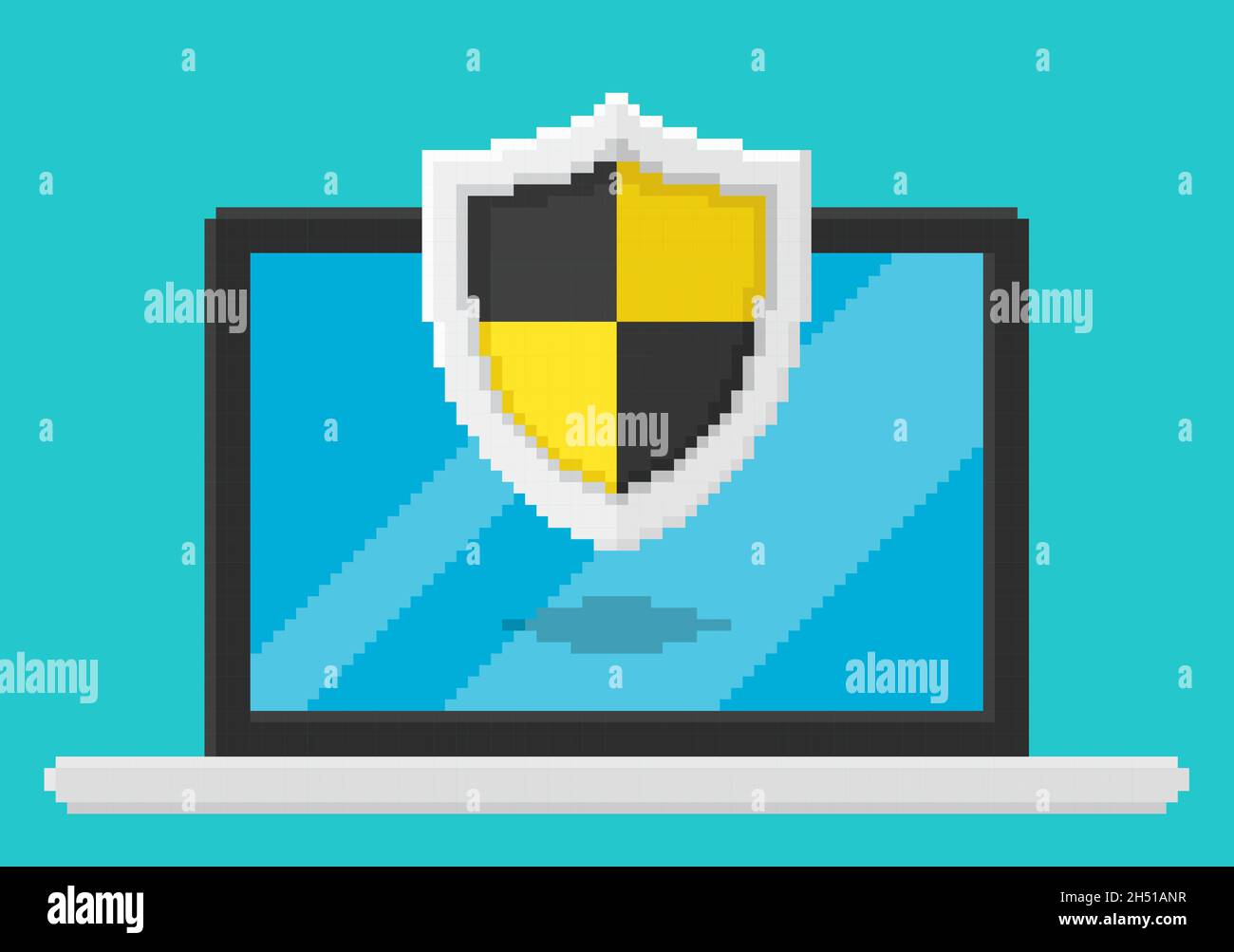 Pixel art style vector illustration of antivirus shield on laptop ...