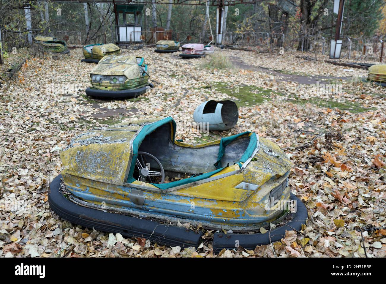 Remains of Priyat bumper cars in the Chernobyl Exclusion Zone Stock ...