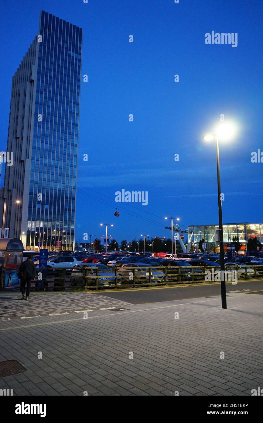 A view from the car park at night at the O2 in Greenwich Peninsula ...