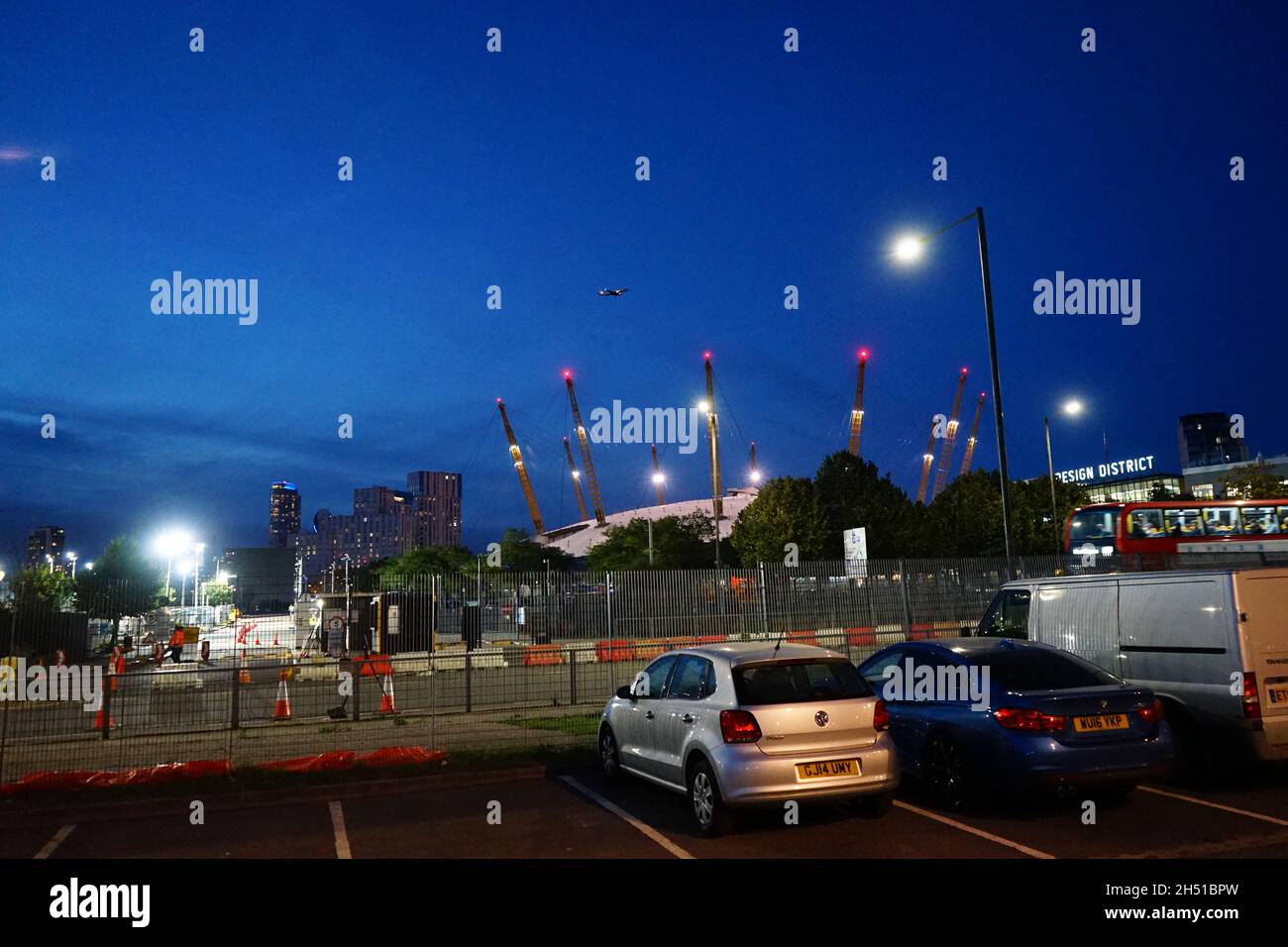 A view from the car park at night at the O2 in Greenwich Peninsula ...
