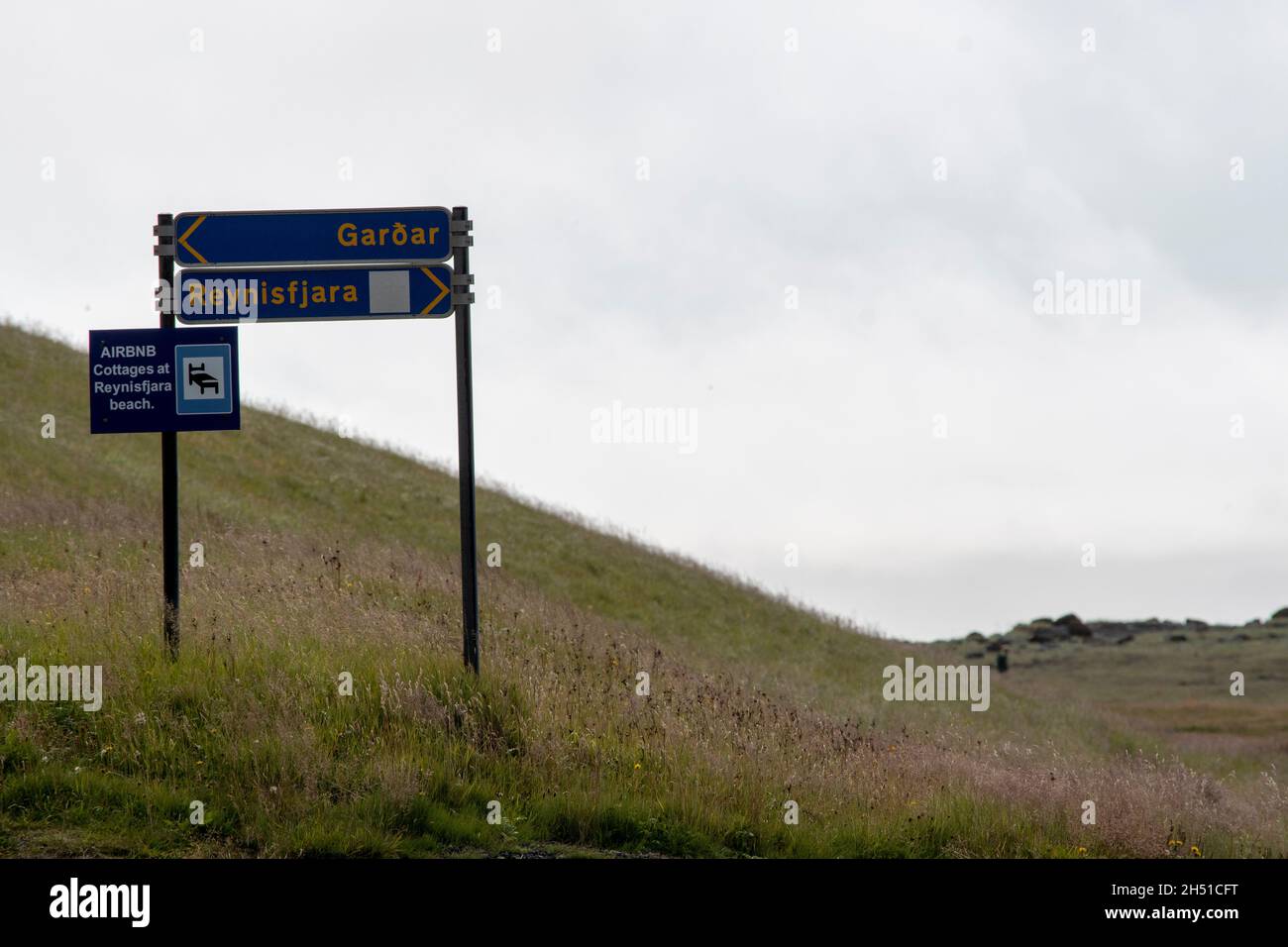 Landscape of entrance warning sign at Reynisfjara Black sand Beach Vik ...