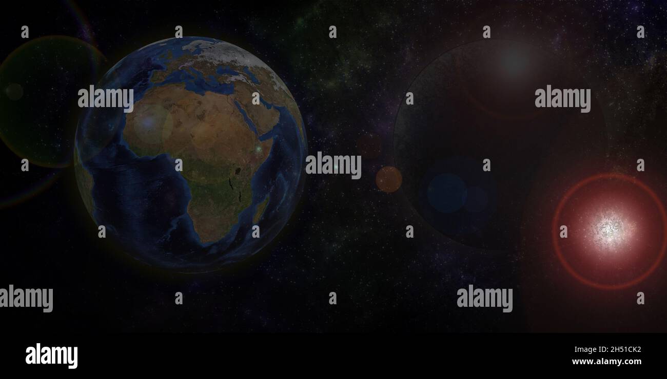 View from space to planet earth, galaxies, stars, cosmic panorama of ...