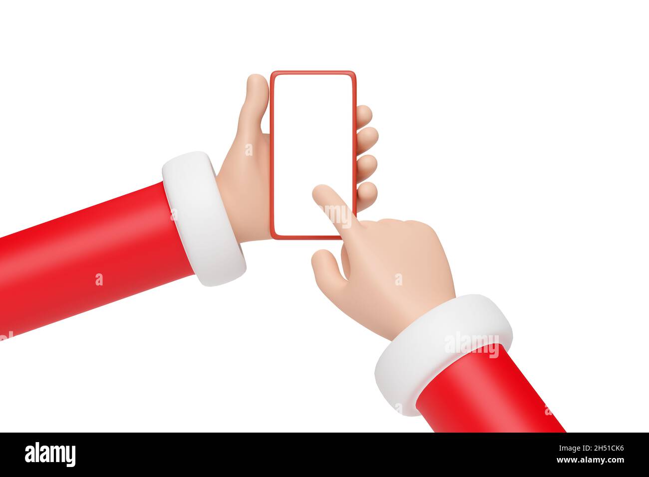 Santa Claus cartoon hands holding a mobile phone with blank screen ...