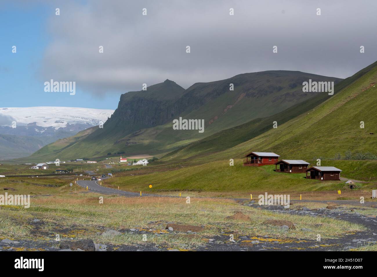 Landscape of farm stays near Reynisfjara Black sand Beach Vik Iceland ...