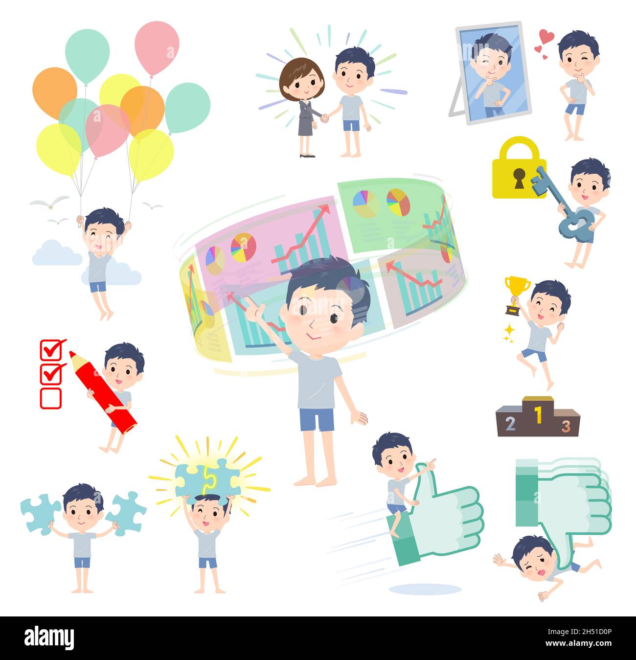 A set of unpaid avatar man on success and positive.It's vector art so ...