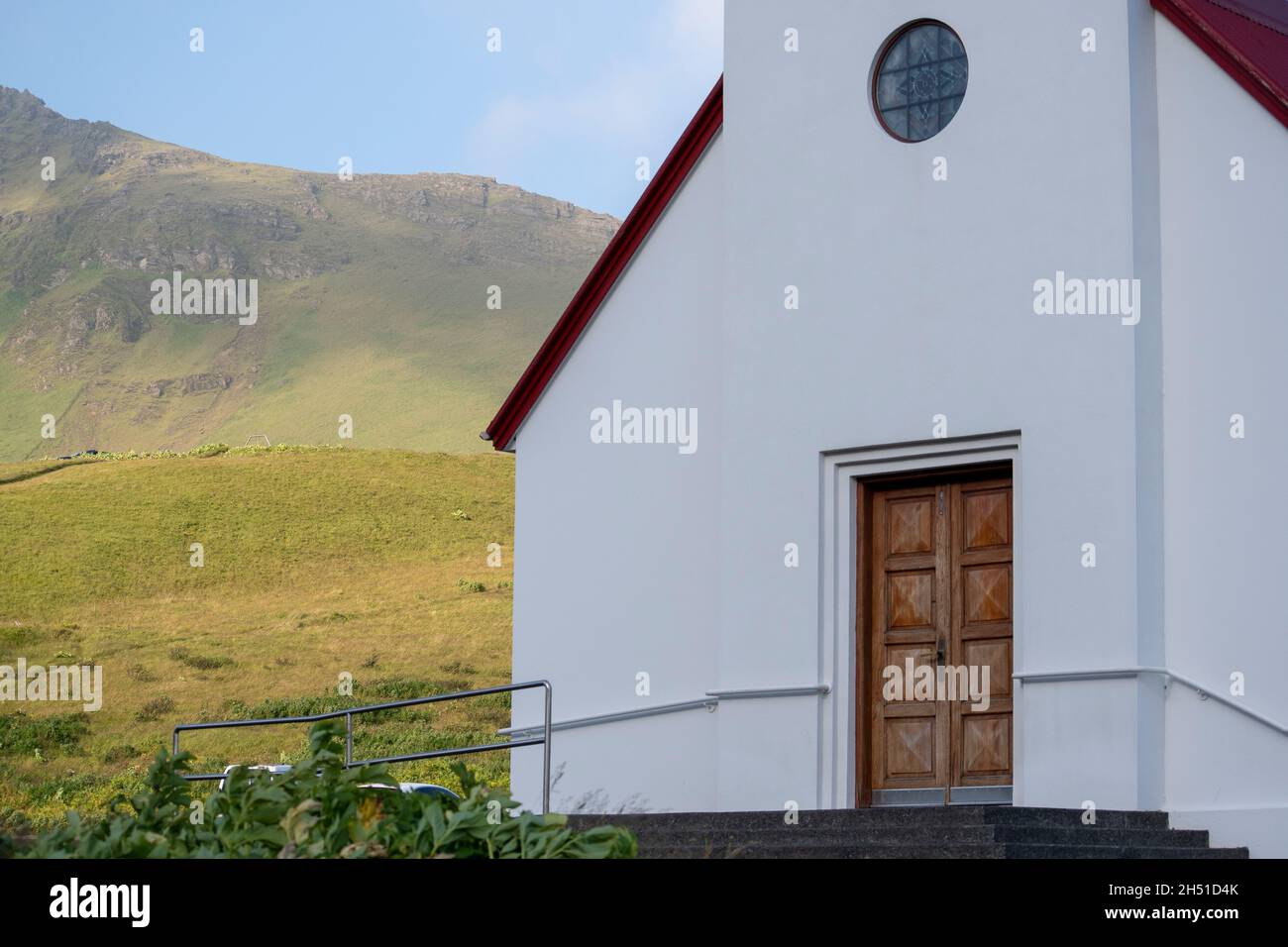 Landscape of Vik i Myrdal Church on summer day in Vik Stock Photo - Alamy
