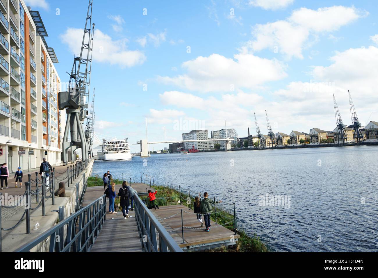 A view of the River Thames at the Excel Centre at the Royal Docks in ...