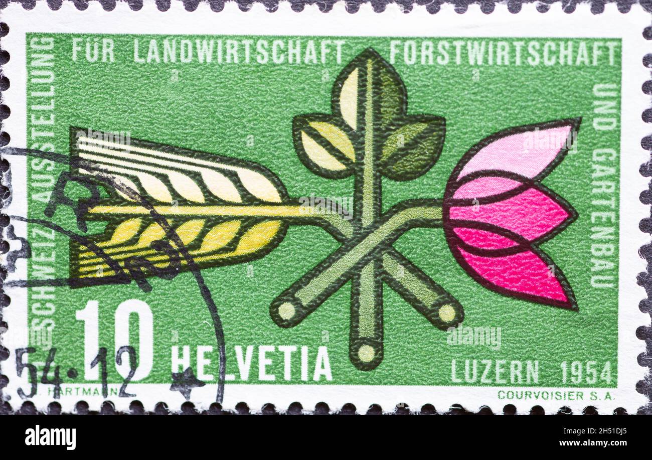 Switzerland - Circa 1954 : a postage stamp printed in the swiss showing ...