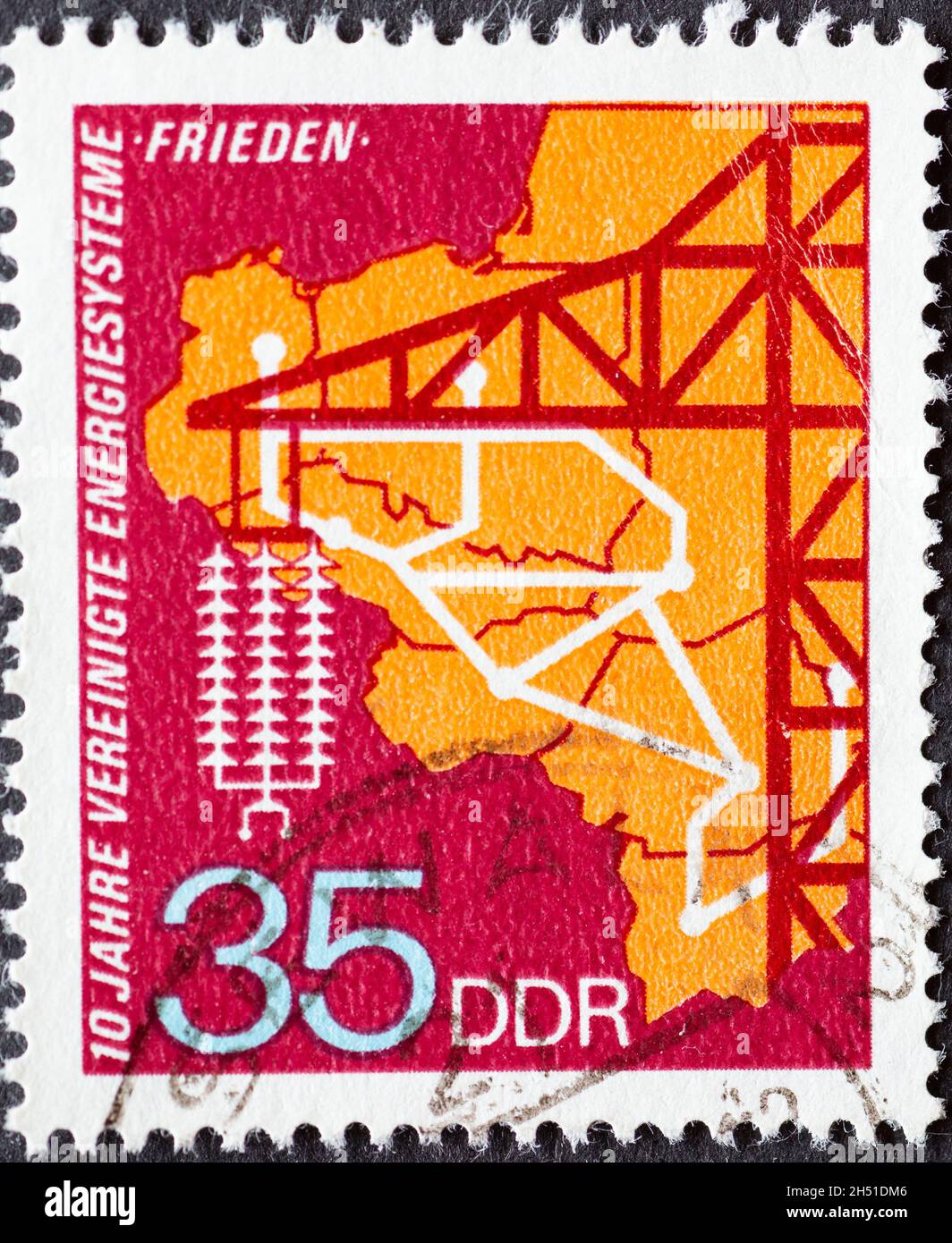 GERMANY, DDR - CIRCA 1973 : a postage stamp from Germany, GDR showing the energy network of the ...