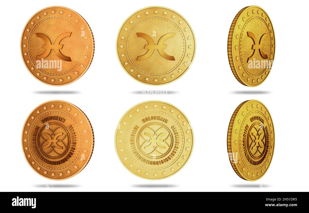 Holochain Holo HOT cryptocurrency symbol isolated gold coin on green ...