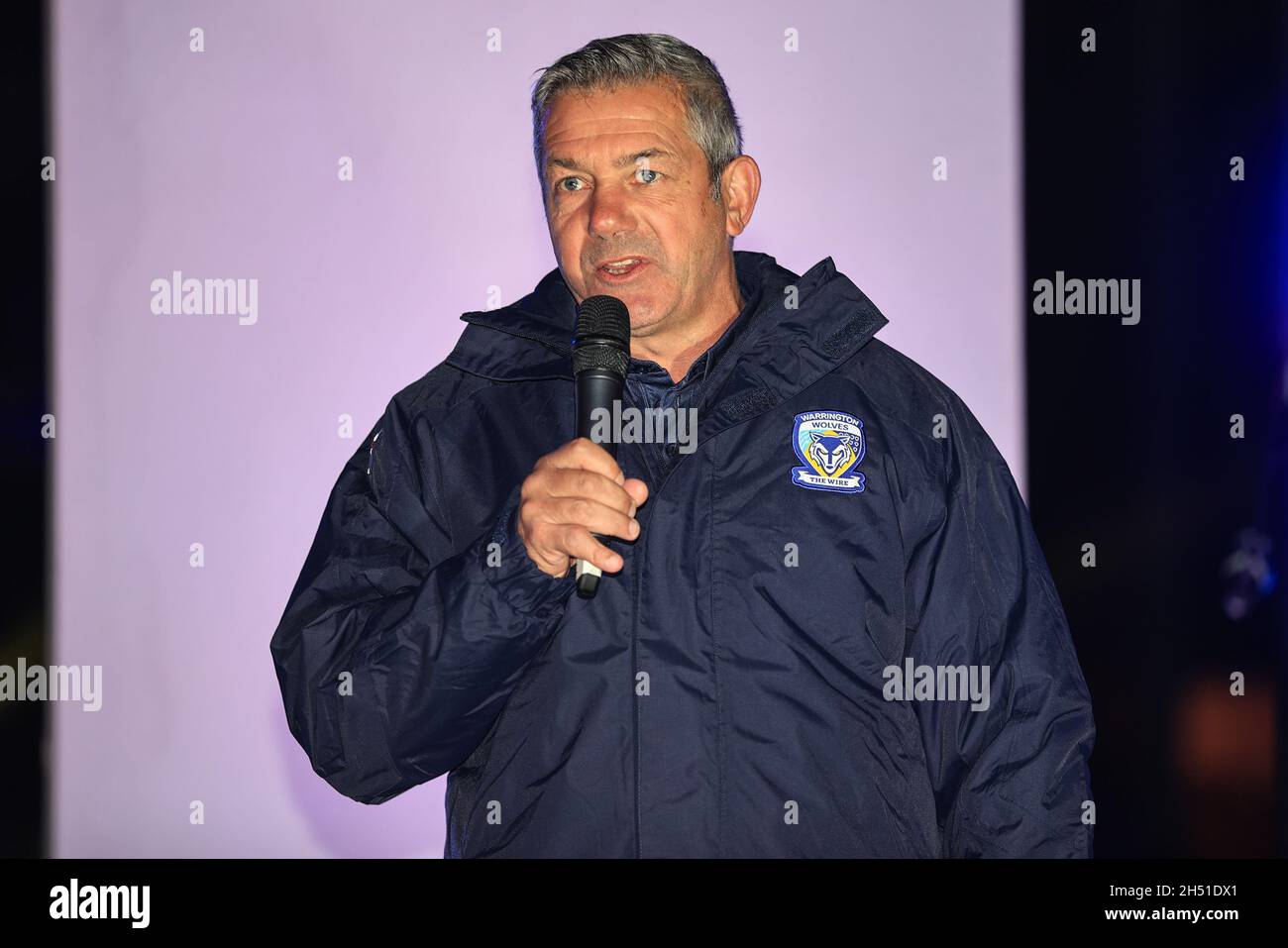Daryl Powell head coach of Warrington Wolves is introduced to the fans ...