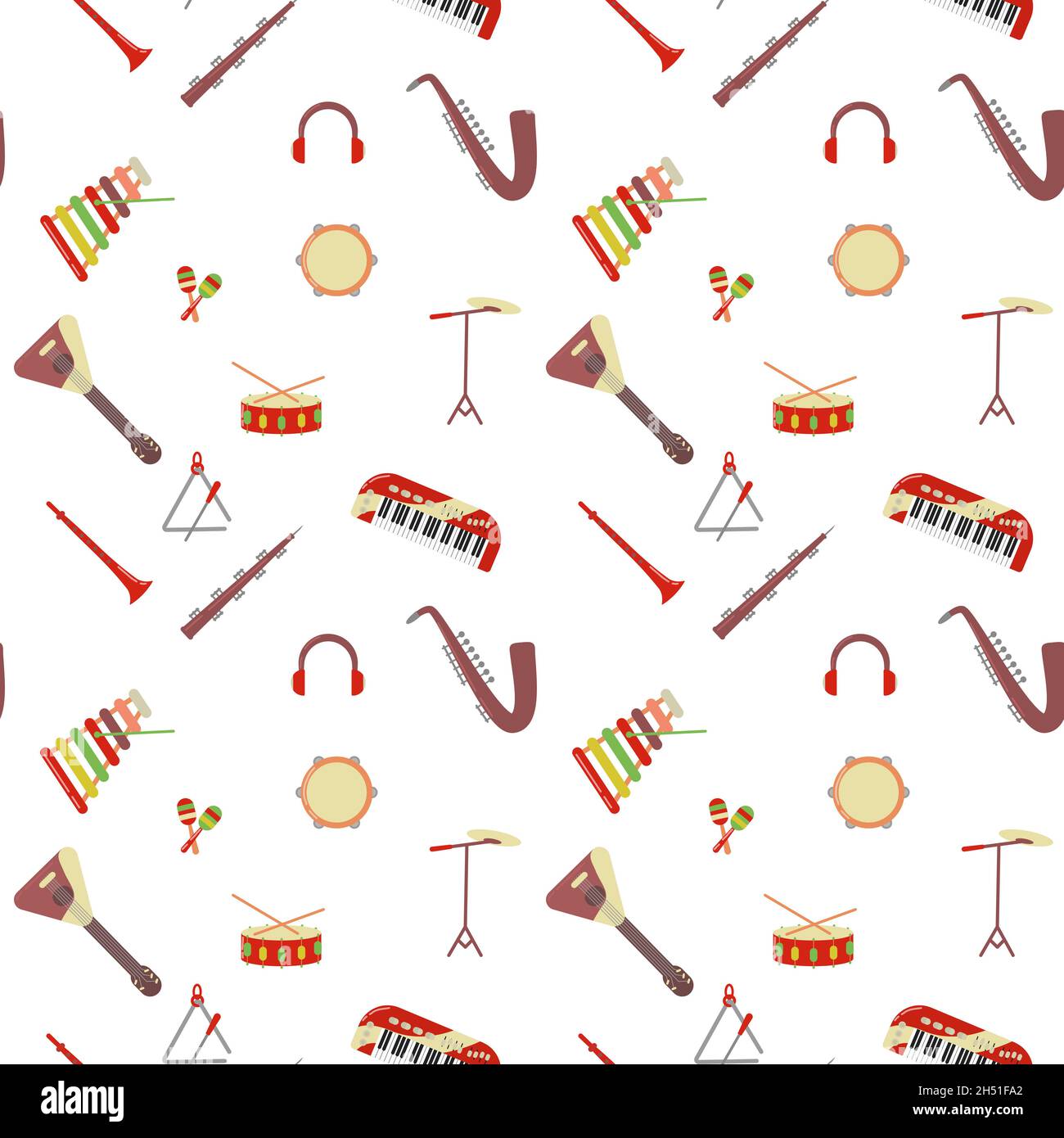Musical colorful instruments seamless pattern. Isolated on white vector ...