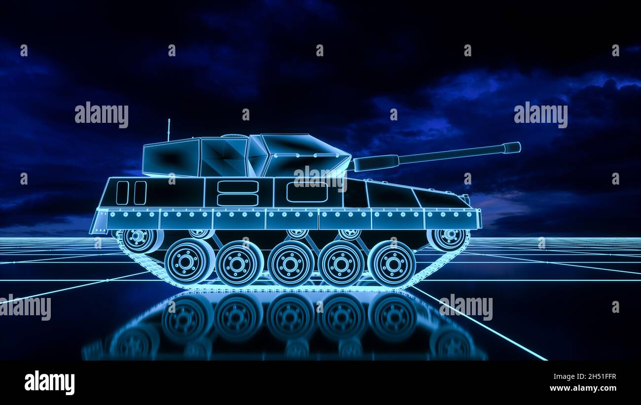 a neon glowing tank in a digital world (3d rendering Stock Photo - Alamy