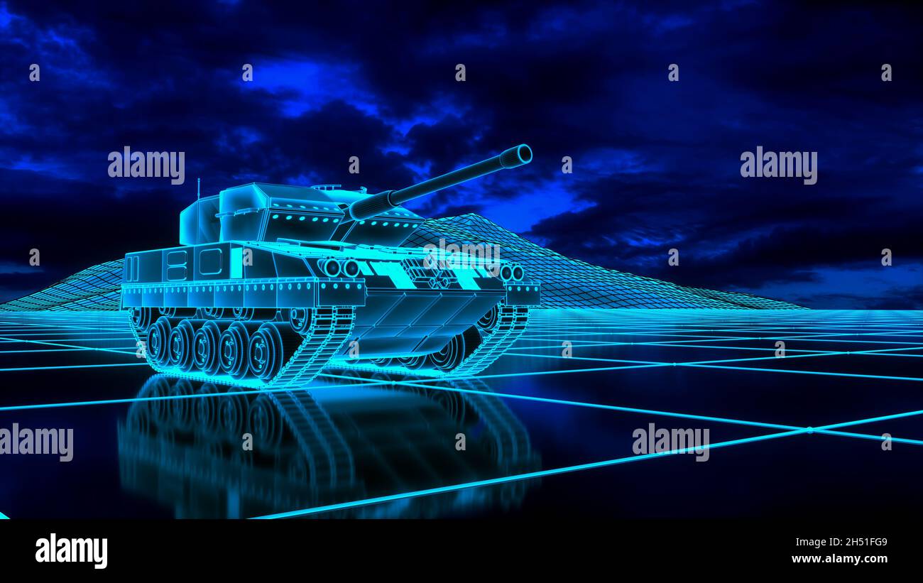 a neon glowing tank in a digital world (3d rendering Stock Photo - Alamy