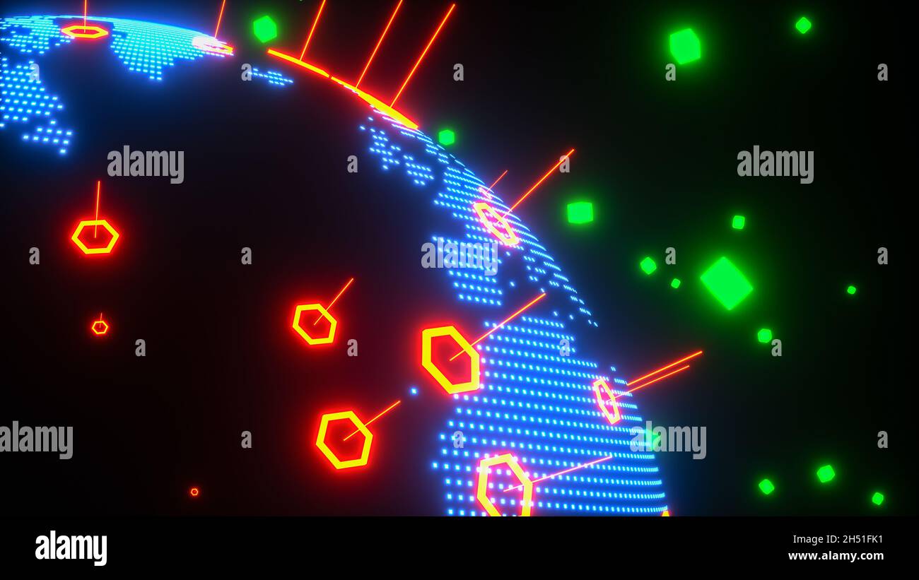 a holographic globe with markers (3d rendering Stock Photo - Alamy