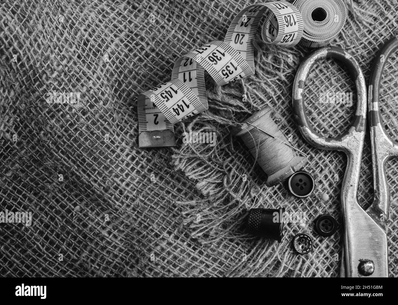 Retro tools for the work of a tailor, seamstress, fashion designer ...
