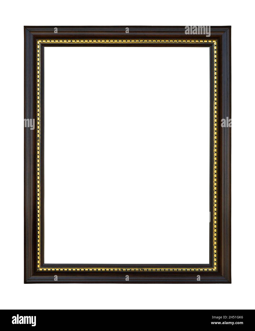 Rectangular empty wooden and gold gilded frame isolated on white ...