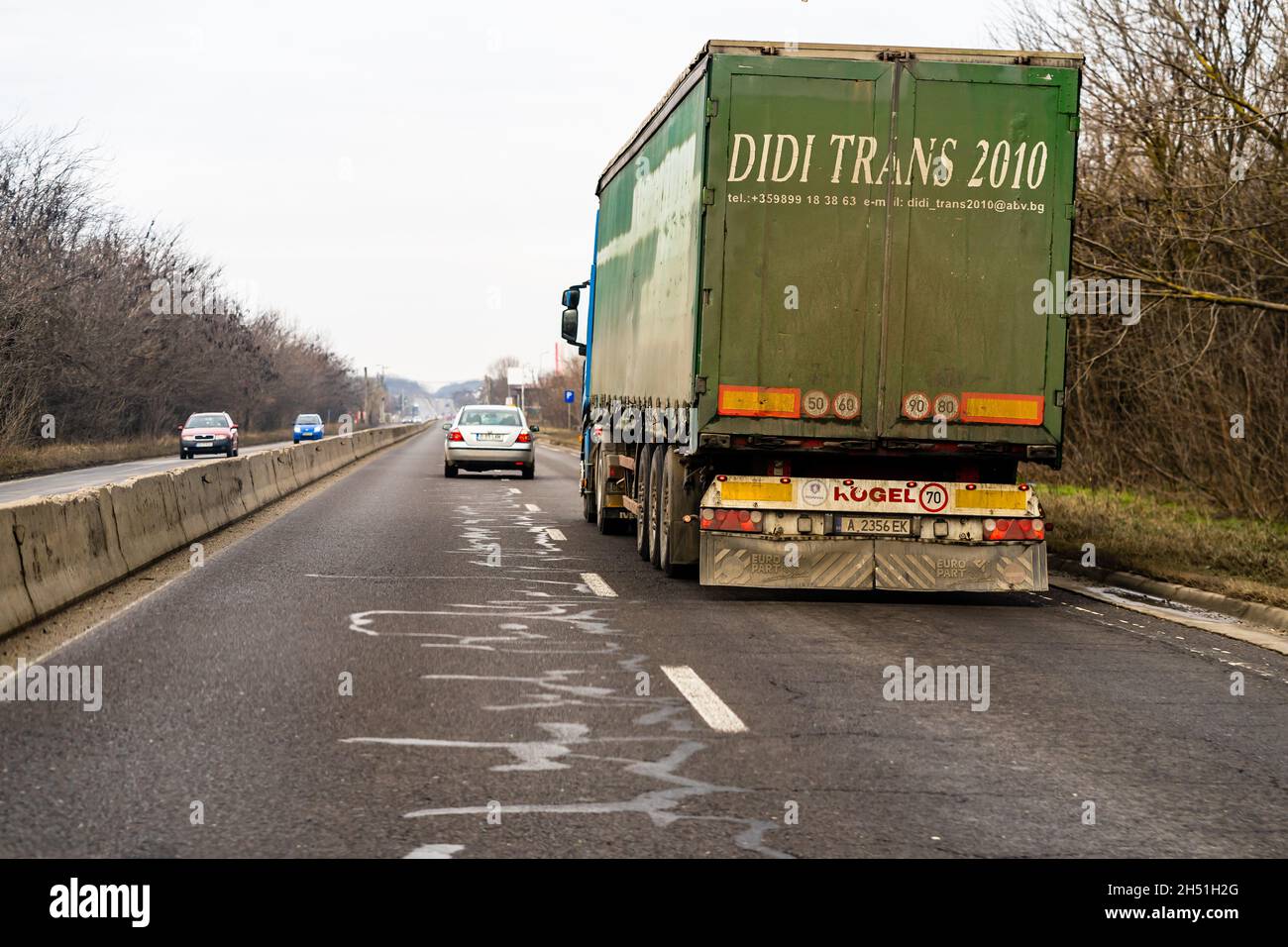 BUCHAREST, ROMANIA - Oct 07, 2021: A heavy duty truck in traffic in ...