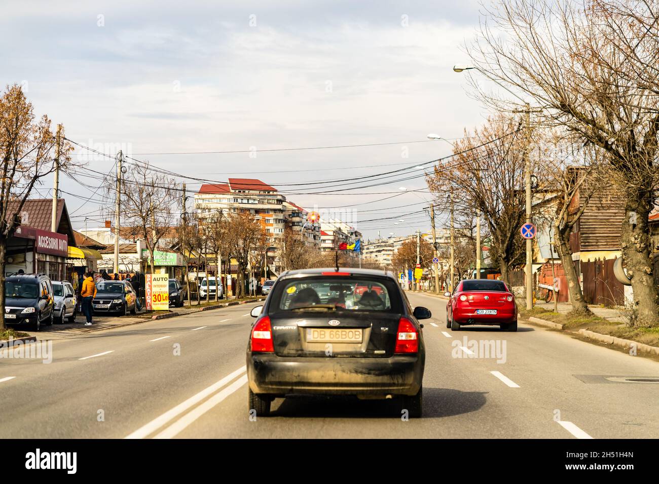 BUCHAREST, ROMANIA - Oct 07, 2021: Several cars on the road in traffic ...