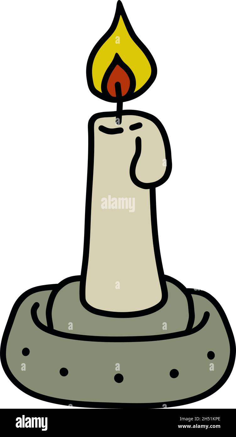 The vectorized hand drawing of a small ceramic lamp with a candle Stock ...