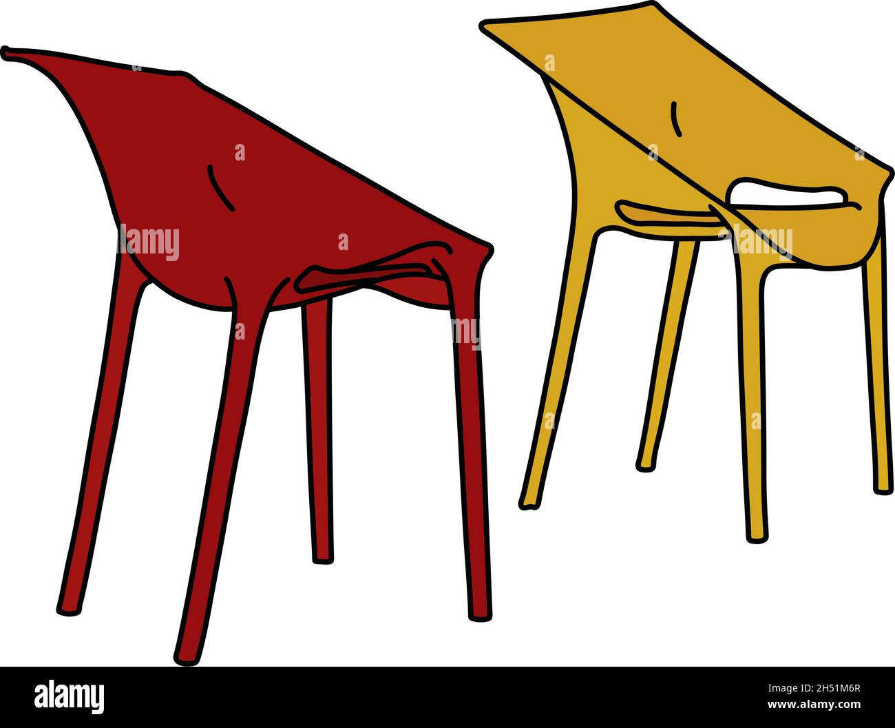 The vectorized hand drawing of two color plastic simple design chairs ...