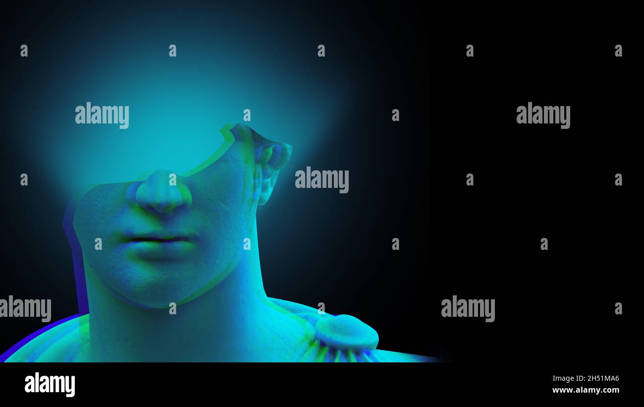 Digital art concept. Half head statue with copy space Stock Photo - Alamy