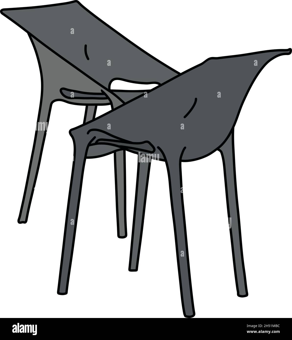 The vectorized hand drawing of two black plastic simple design chairs ...