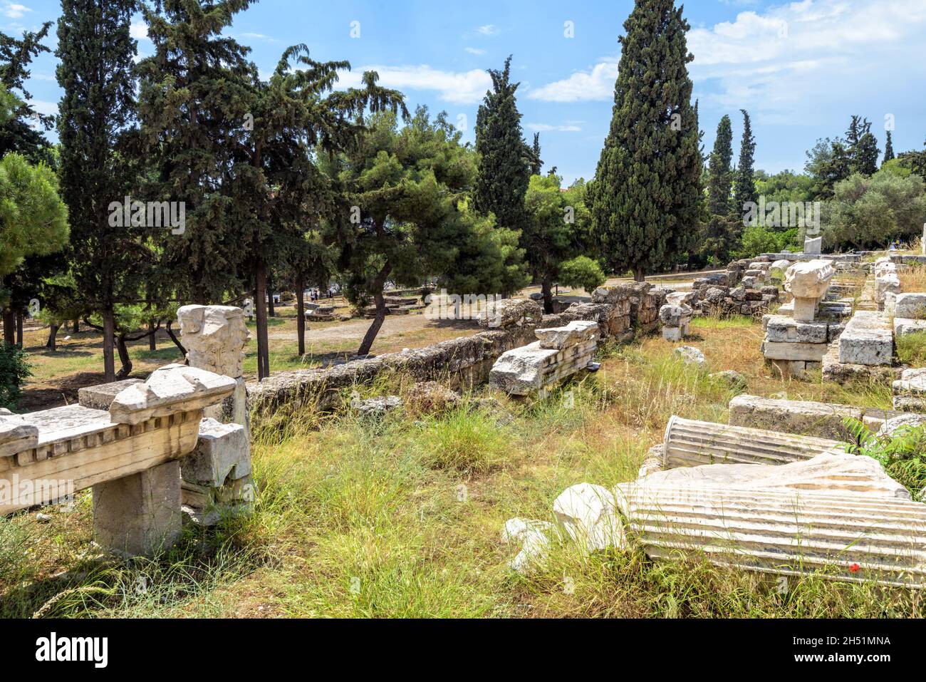 Ancient Greek ruins at Acropolis foot, Athens, Greece, Europe. Urban ...