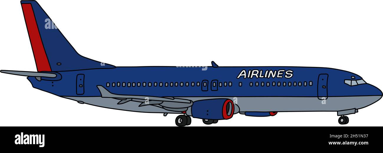 The vectorized hand drawing of a dark blue jet airliner Stock Vector ...