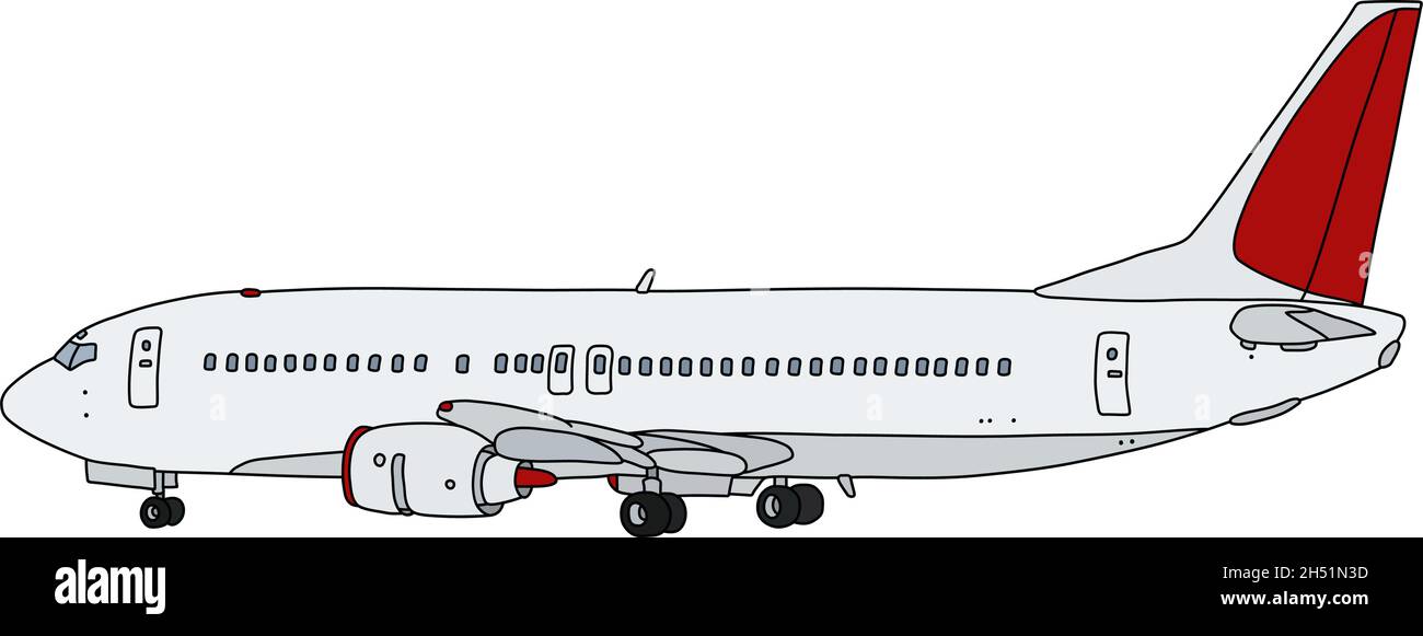 The vectorized hand drawing of a red and white jet airliner Stock ...