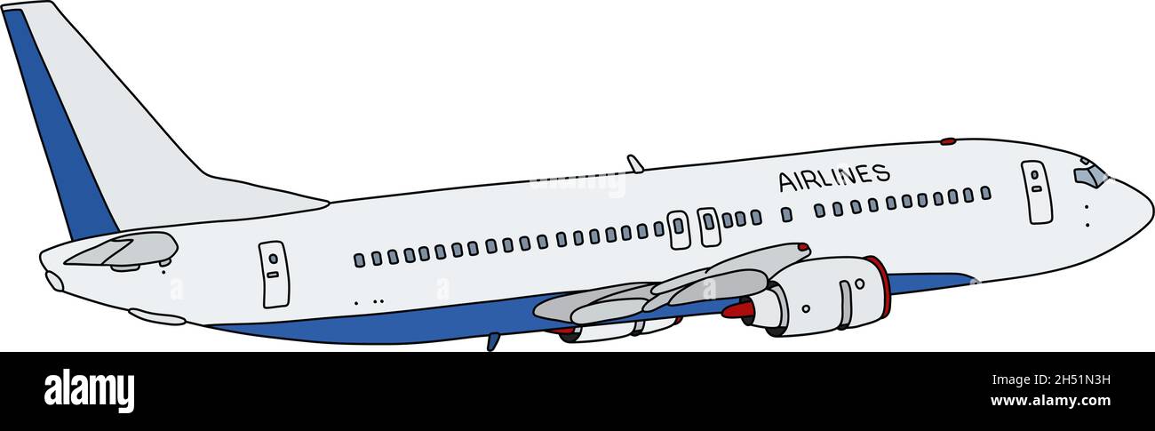 The vectorized hand drawing of a blue and white jet airliner Stock ...