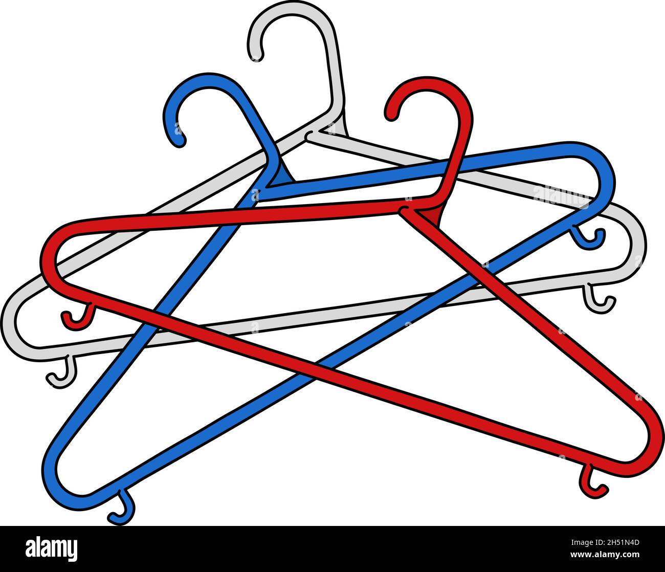 The vectorized hand drawing of three simple color plastic hangers Stock ...