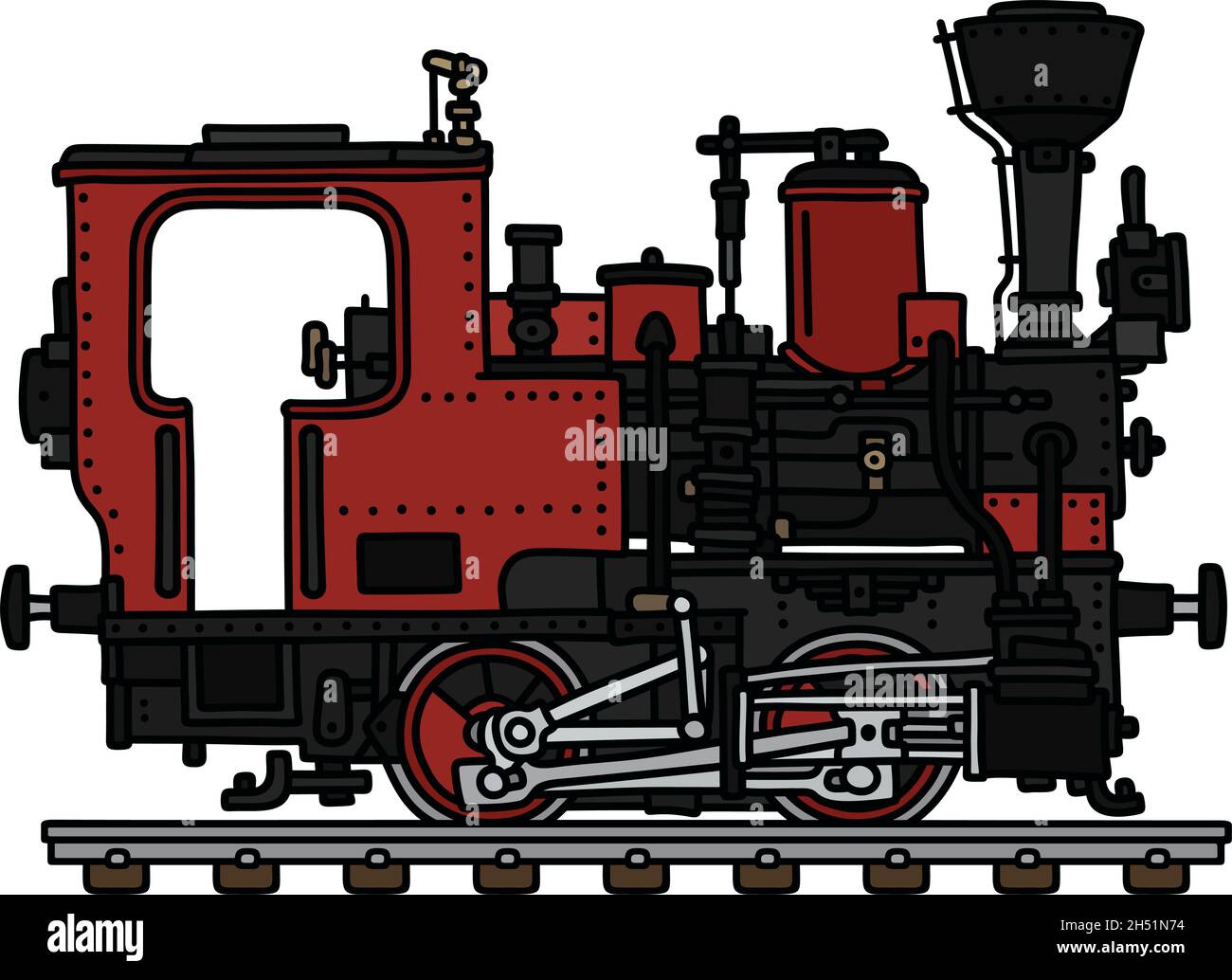 The vectorized hand drawing of an old red small steam locomotive Stock ...