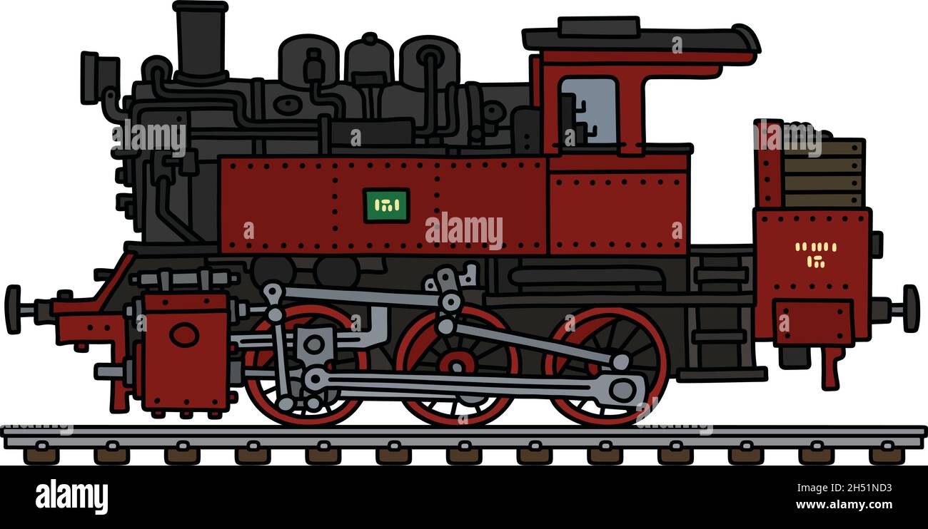 The vectorized hand drawing of a vintage red tank engine steam ...