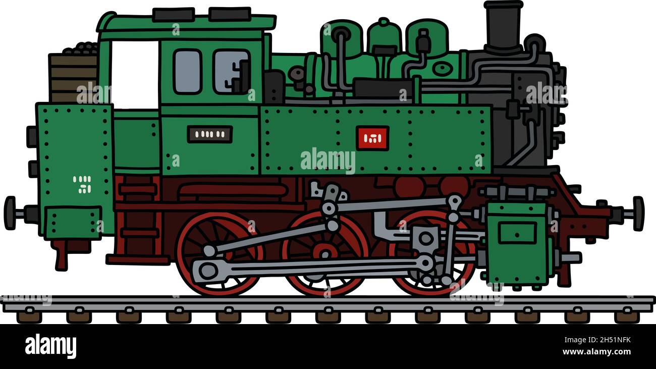 The vectorized hand drawing of a retro green tank engine steam ...