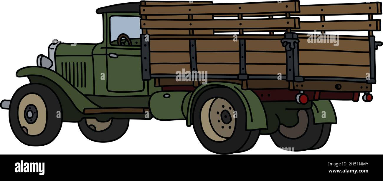 The vectorized hand drawing of a classic green lorry Stock Vector Image ...