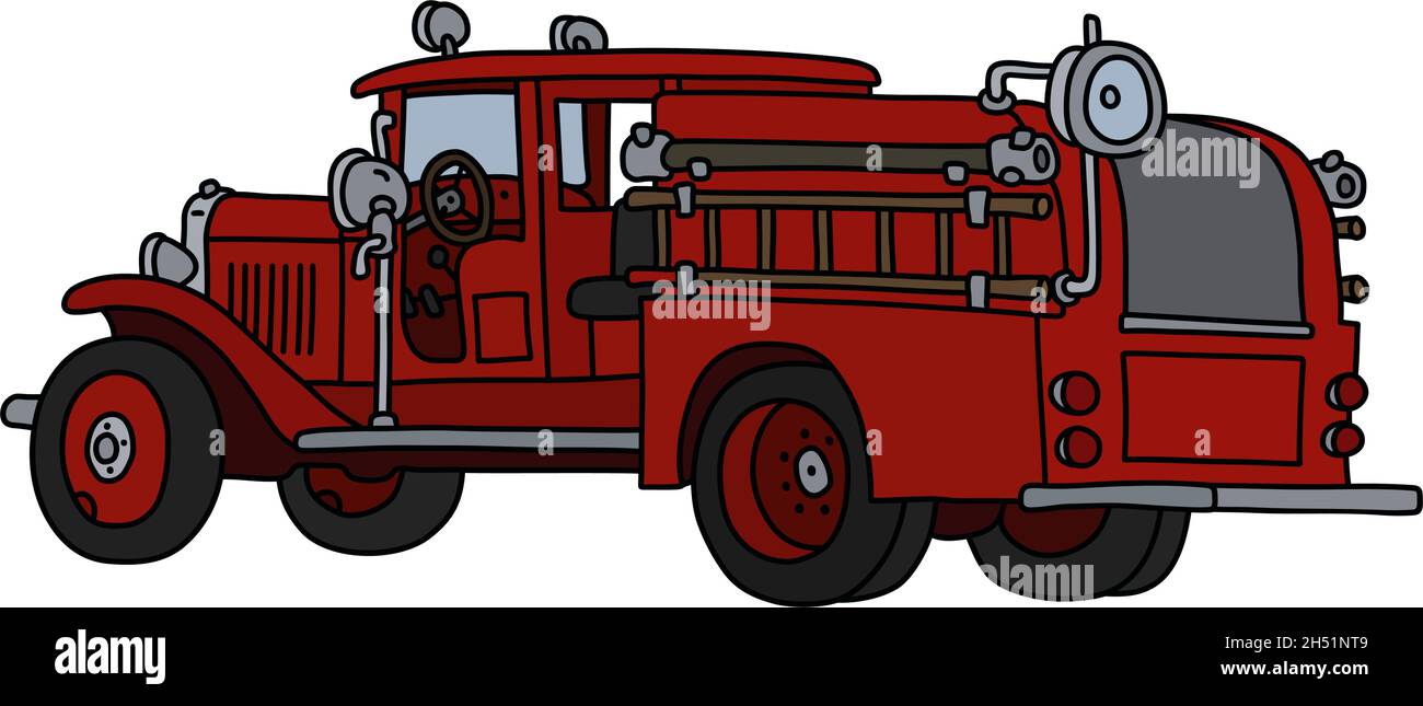 The vectorized hand drawing of a classic fire truck Stock Vector Image ...