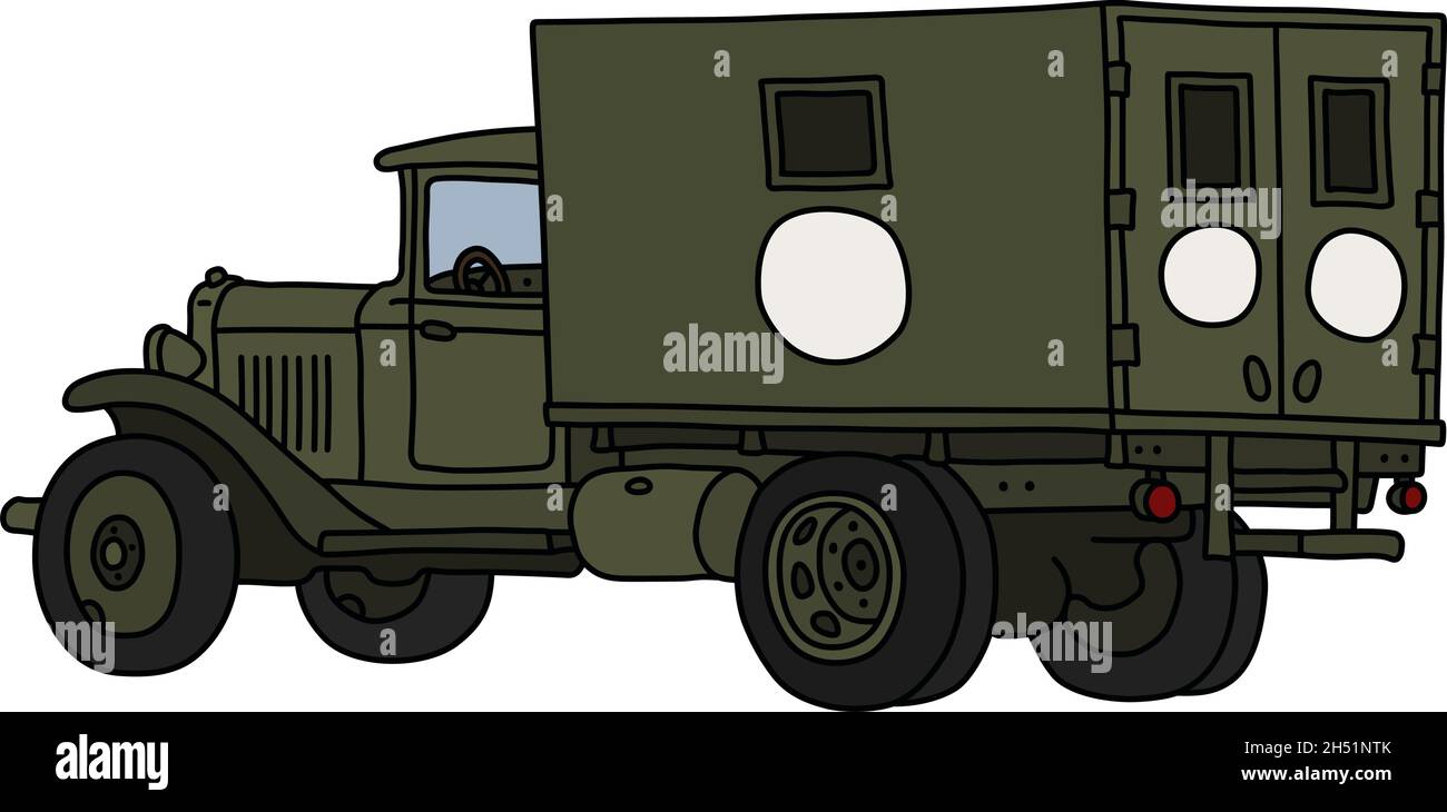 The vectorized hand drawing of an old military ambulance truck Stock ...