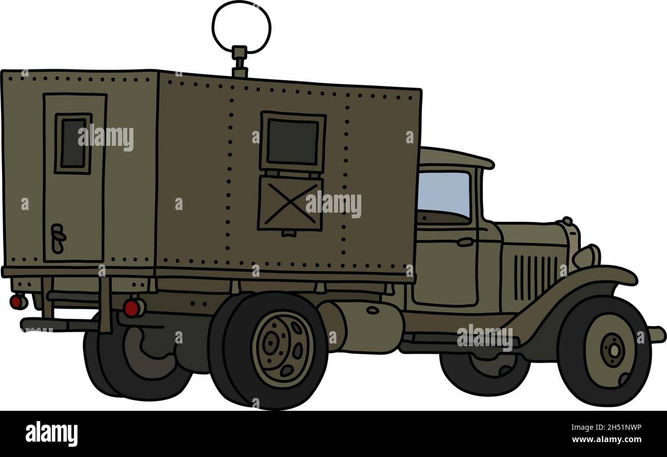 The vectorized hand drawing of an old military radio truck Stock Vector ...