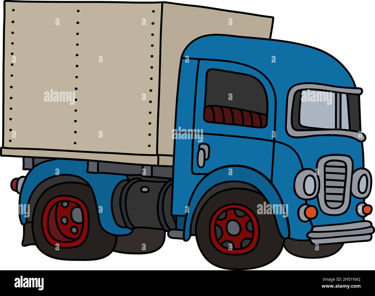 The vectorized hand drawing of a vintage blue delivery truck Stock ...