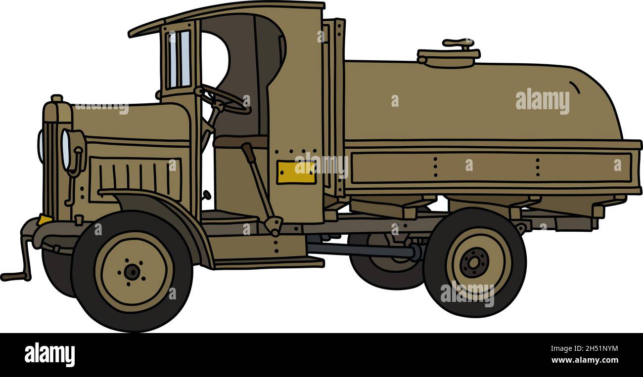 The vectorized hand drawing of a vintage military tank truck Stock ...