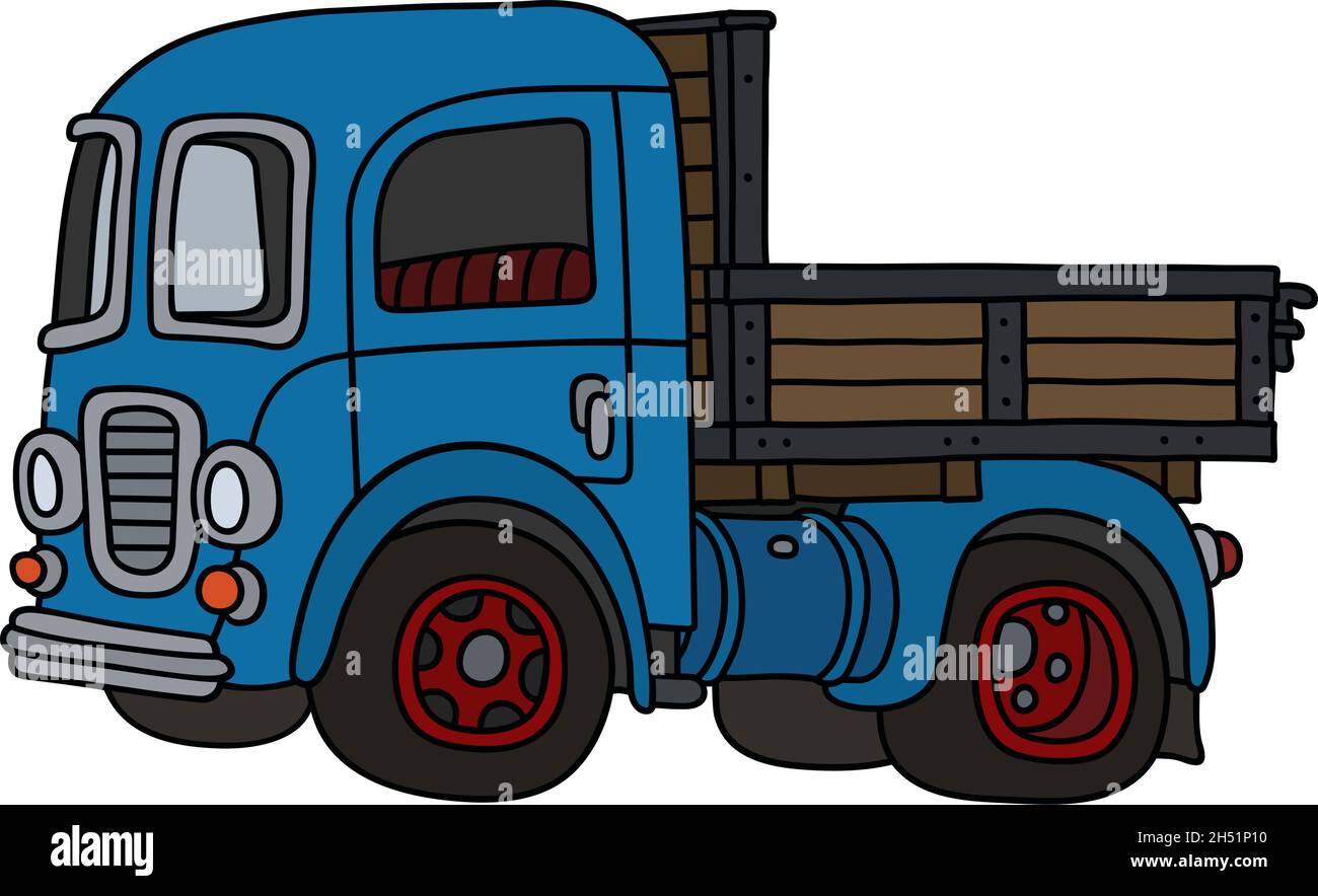 The vectorized hand drawing of an old blue truck Stock Vector Image ...
