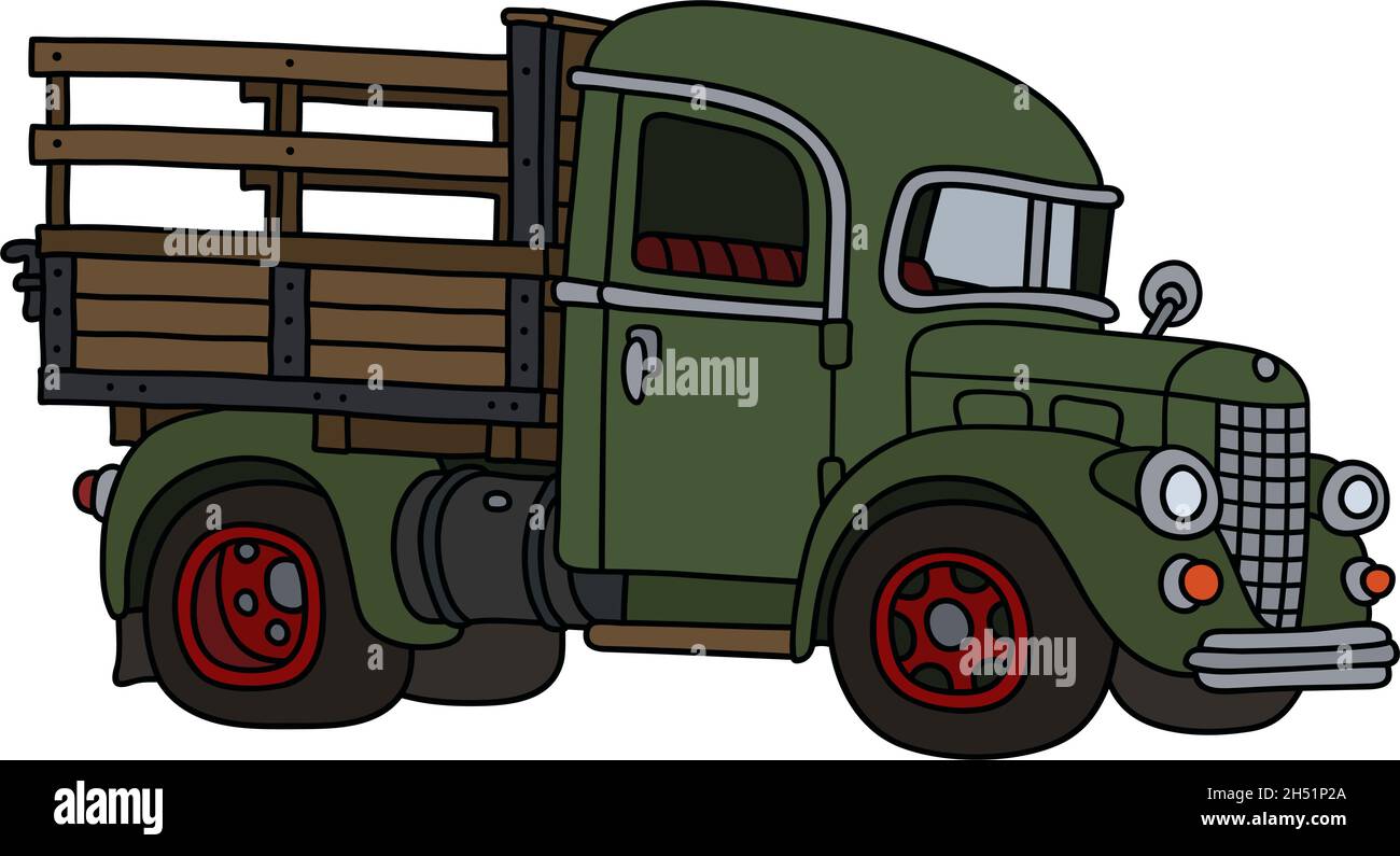The vectorized hand drawing of an old green lorry truck Stock Vector ...