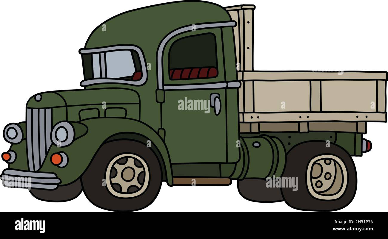 The vectorized hand drawing of a vintage green lorry truck Stock Vector ...
