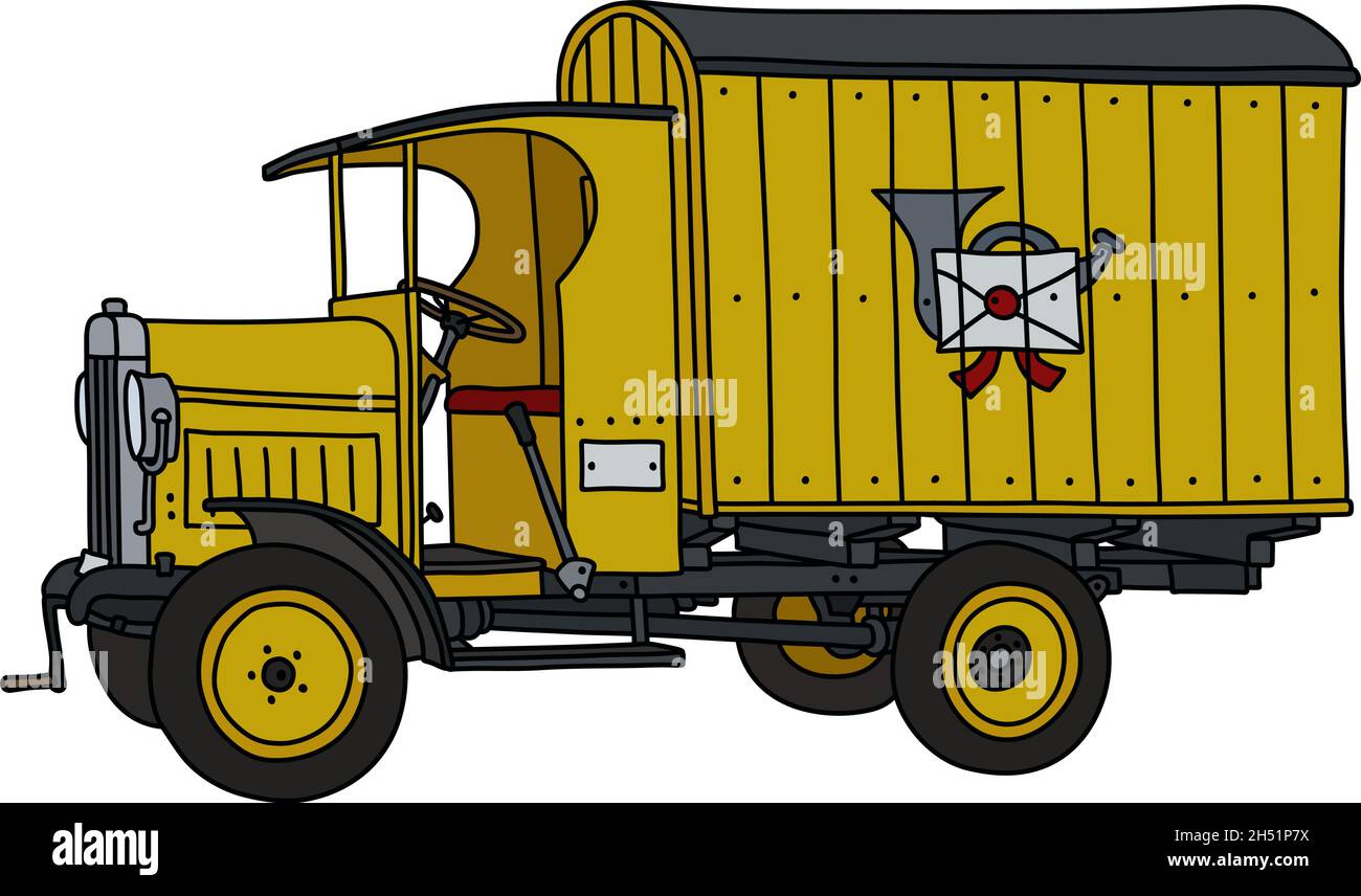 The vectorized hand drawing of a vintage yellow post truck Stock Vector ...